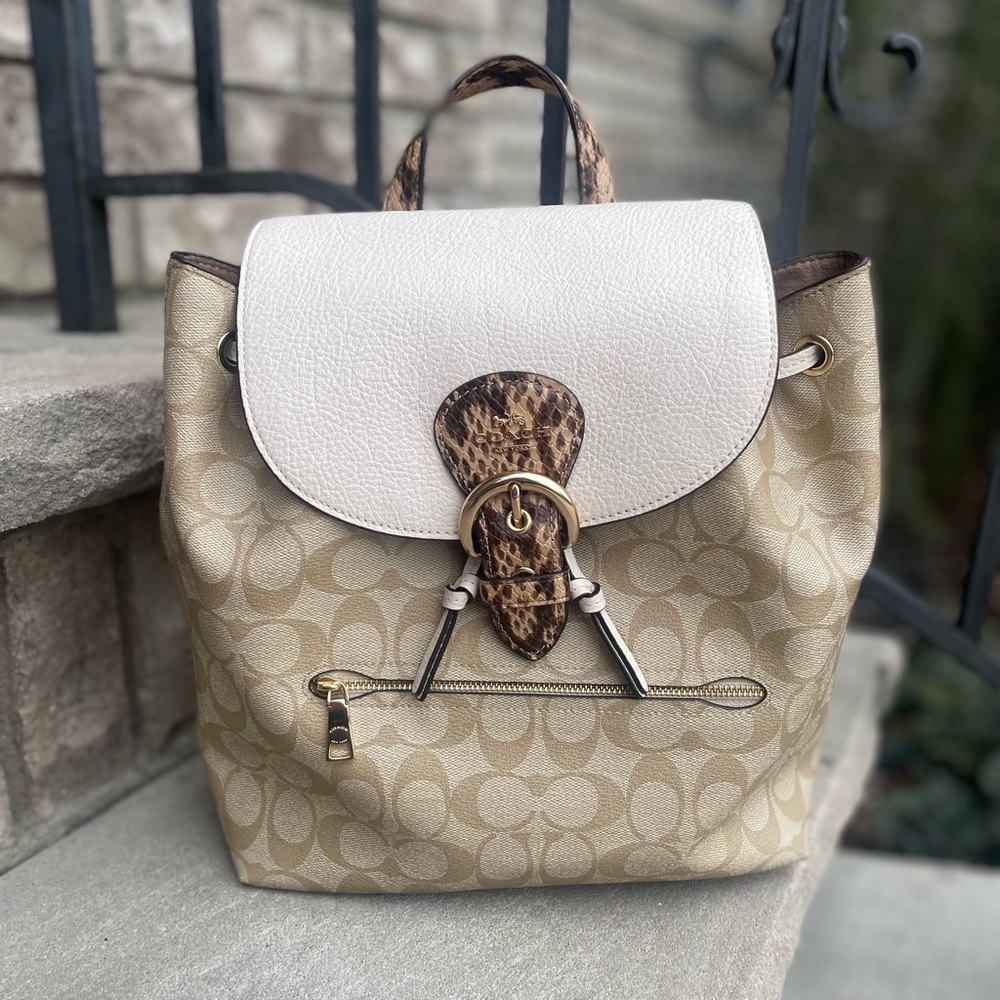 Coach Cleo Backpack Blocked Signature Canvas Embossed… - Gem